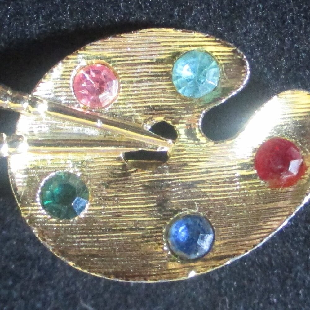 Vintage 1950 Artist Mini Gold Toned Paint Pallet W/Mu… - Gem